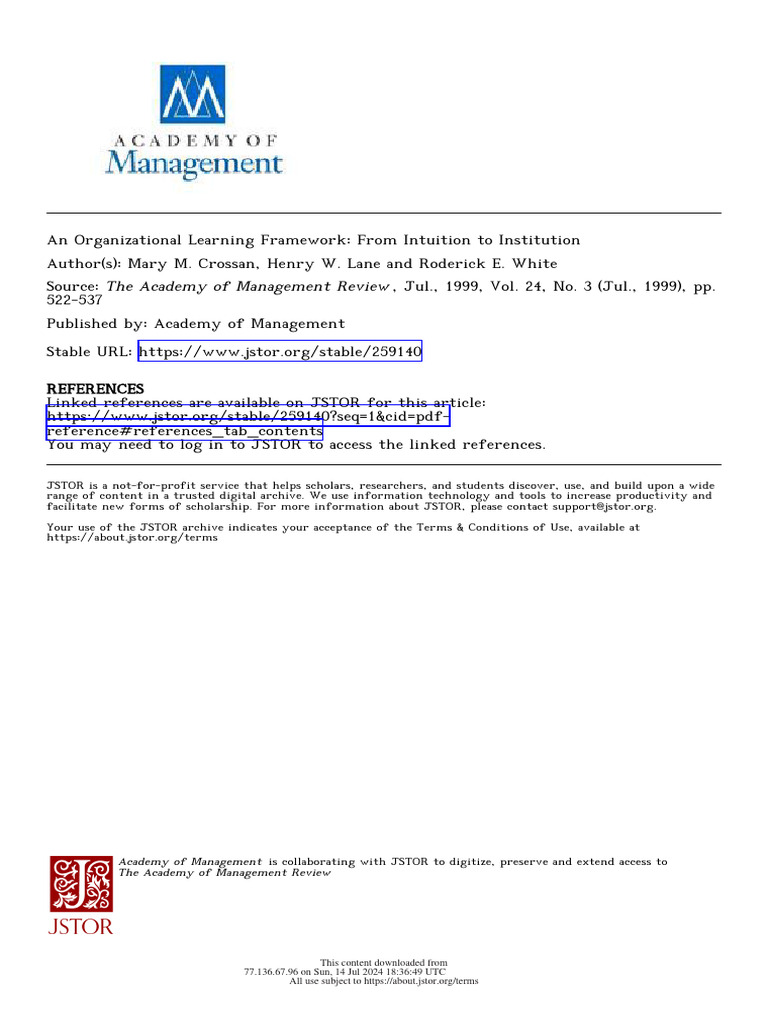 Crossan OrganizationalLearningFramework 1999 | PDF | Expert | Intuition