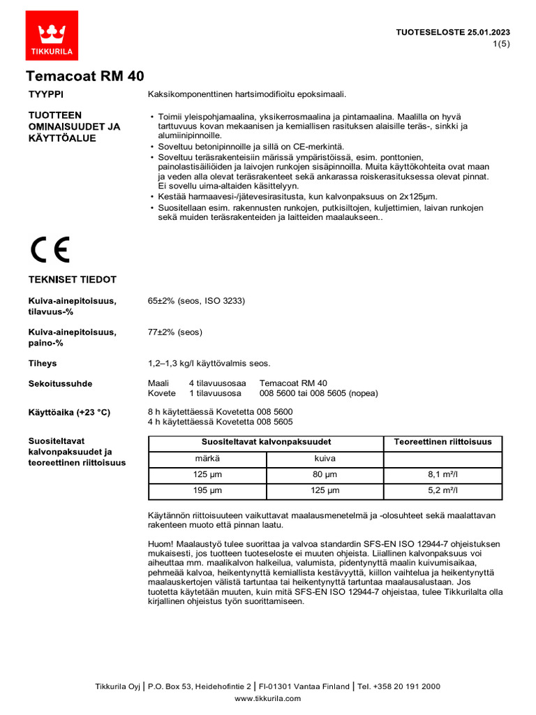 Temacoat RM 40 FI PDS Tikkurila PDF | PDF