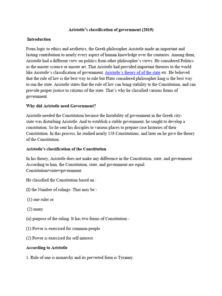 Aristotle Classification of Government | PDF | Government | Democracy