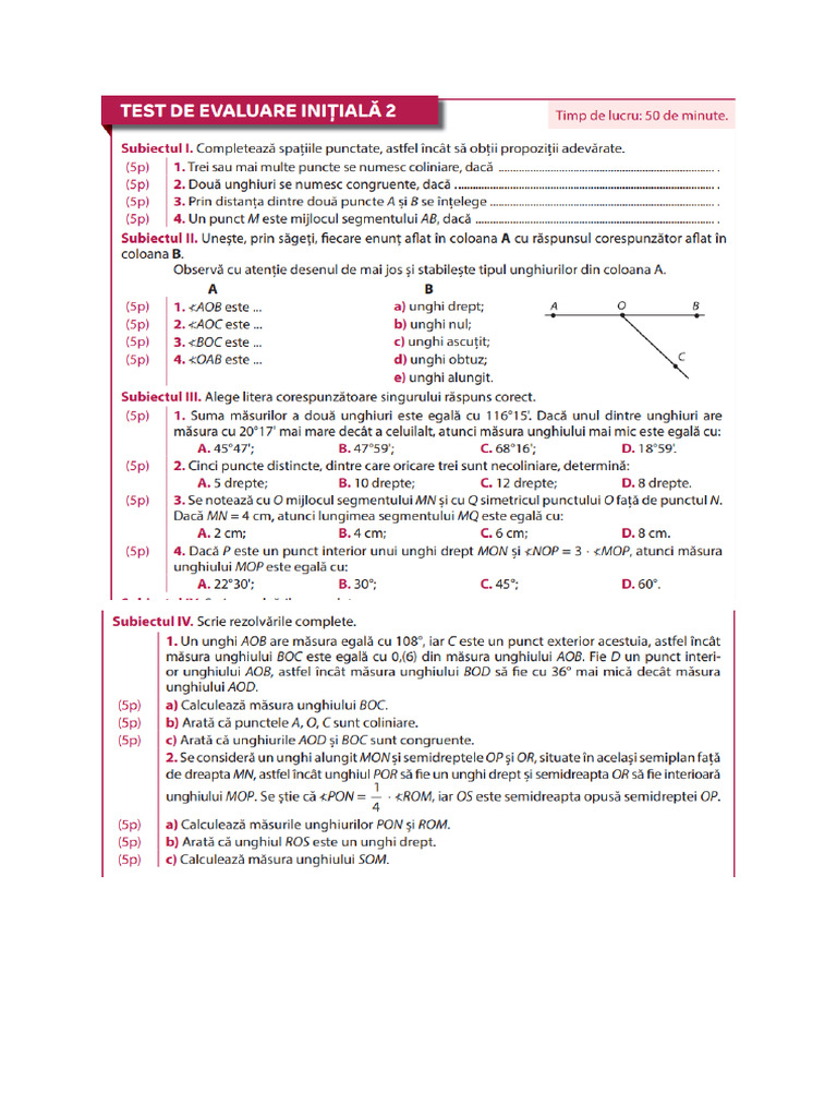 Test de Ev. Initiala A 6-A | PDF