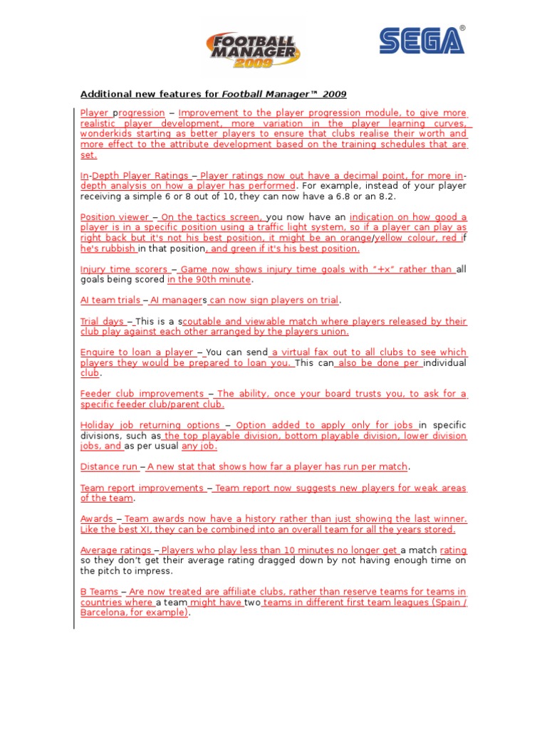FM09 Additional Features | PDF | Sports | Leisure