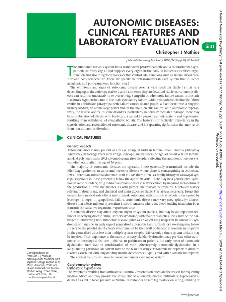 Autonomous Dysfunction - Full | PDF | Urinary Incontinence | Blood Pressure