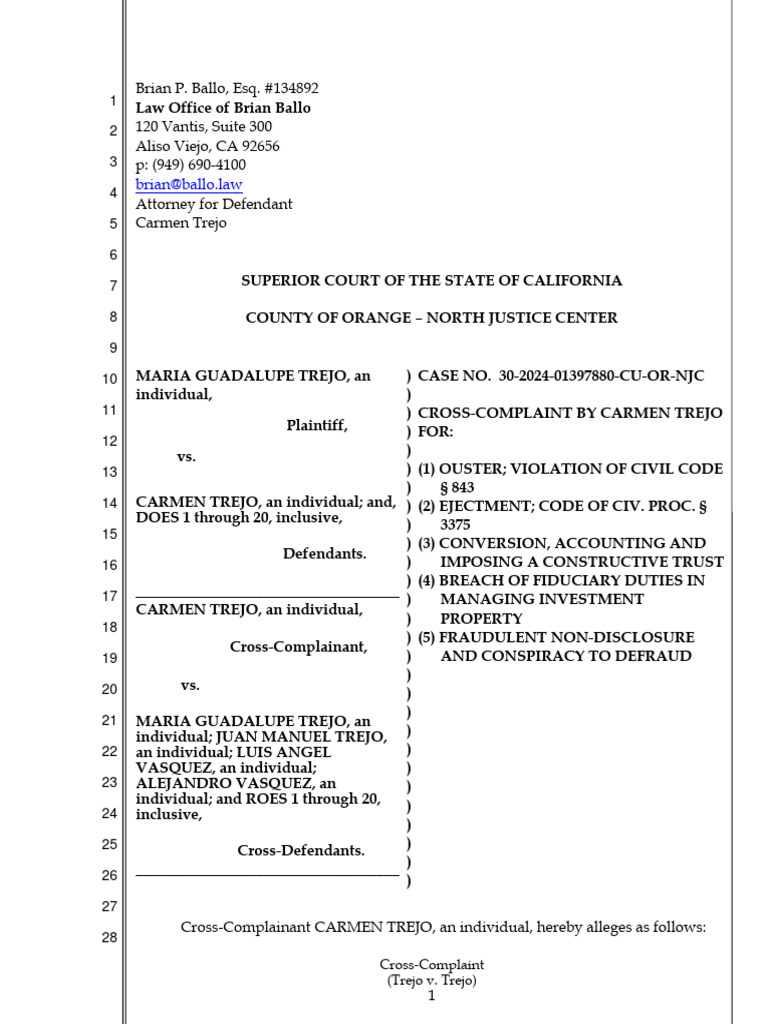 Cross-Complaint To Partition Complaint 7-23-24 | PDF | Fiduciary | Mail