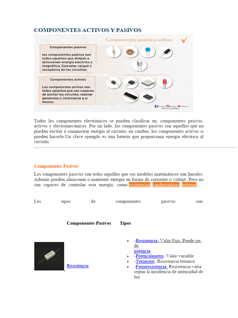 Componentes Activos y Pasivos | PDF | Red eléctrica | Energia electrica