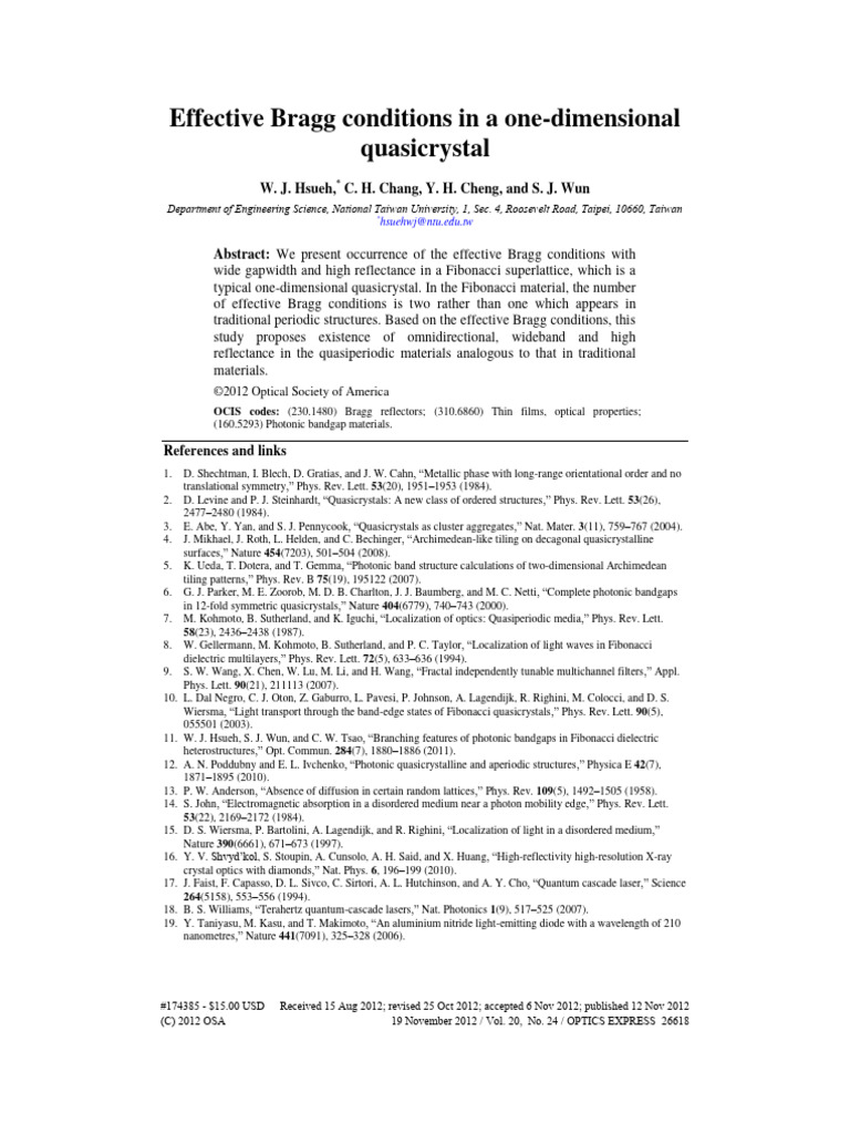 Effective Bragg Conditions in A One-Dimensional Quasicrystal | PDF ...