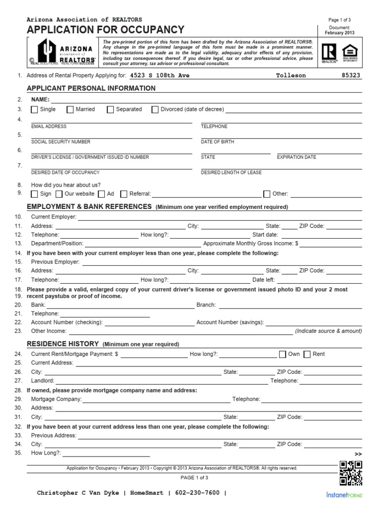 Application For Occupancy (022013) | PDF