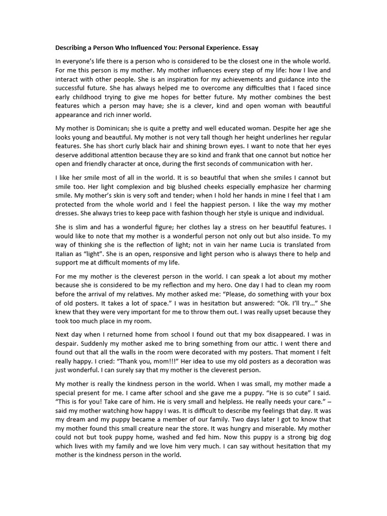 Describing A Person Who Influenced You Personal Experience. Essay | PDF ...