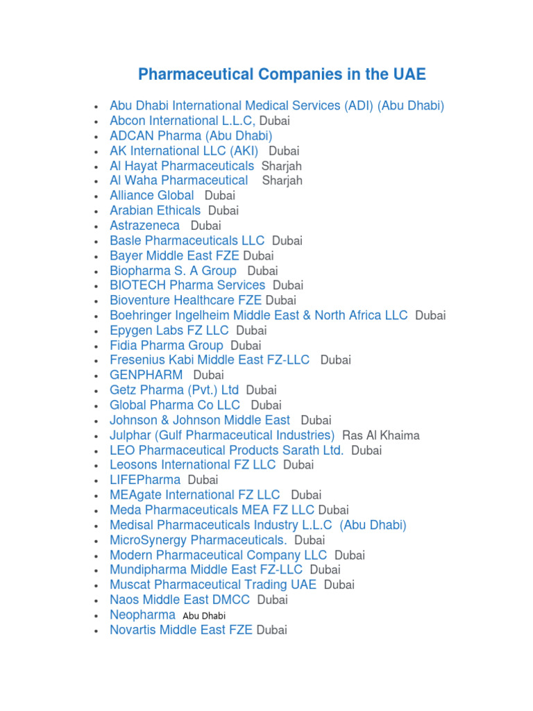 Top Pharmaceutical Companies in UAE | PDF | Wellness