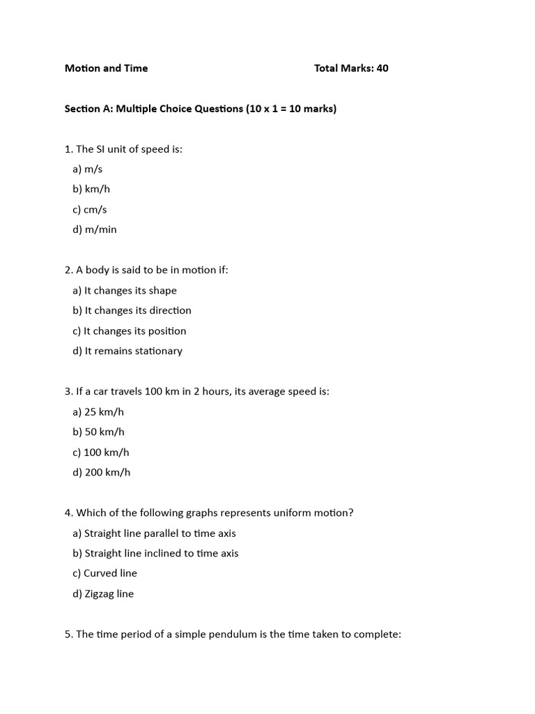 Class 7 Motion and Time Worksheet | PDF | Speed | Time