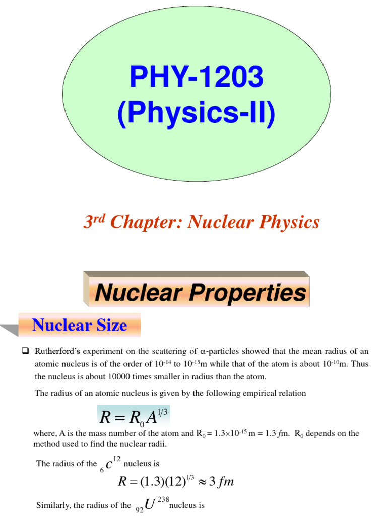 3rd Chapter (PHY-1203) | PDF | Nuclear Force | Nuclear Reactor