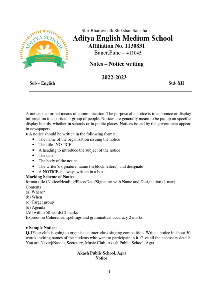 Notice Writing | PDF