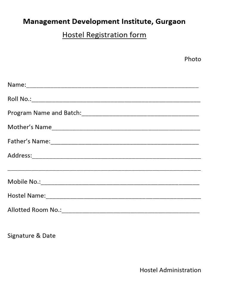 Hostel Registration Form | PDF