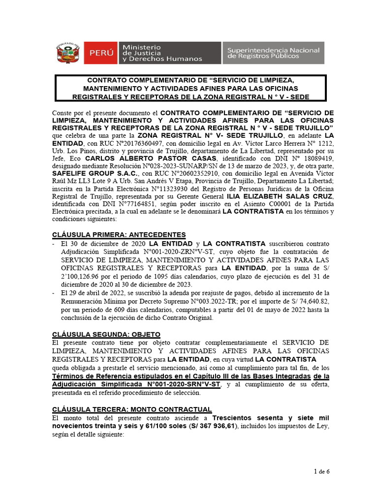 Contrato Complementario Servicio de Limpieza | PDF | Arbitraje | Daños y perjuicios