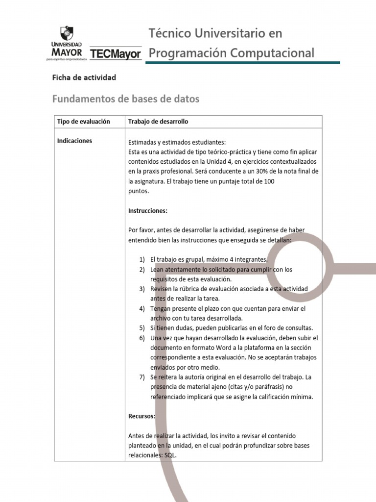 FBD Es U4 | PDF | SQL | Bases de datos