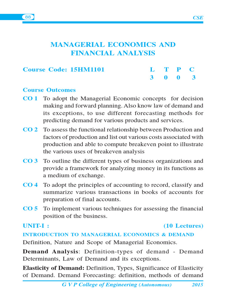 Managerial Economics and Financial Analysis | PDF | Demand | Production ...
