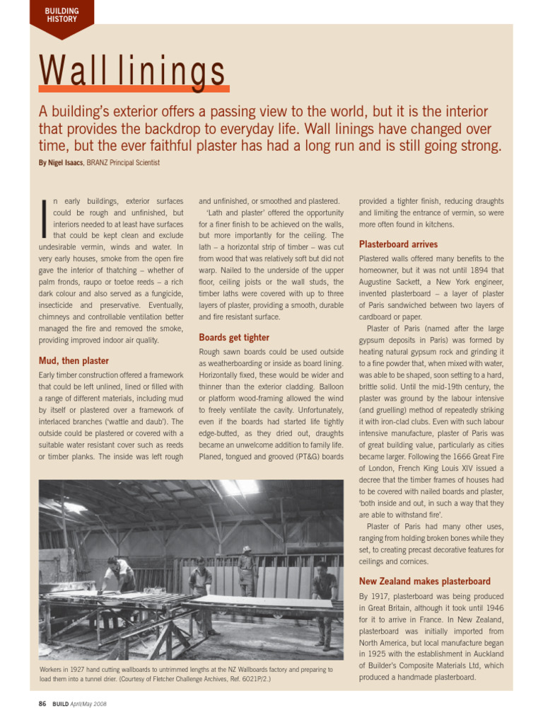 Evolution of Wall Linings in Buildings | PDF | Plaster | Drywall
