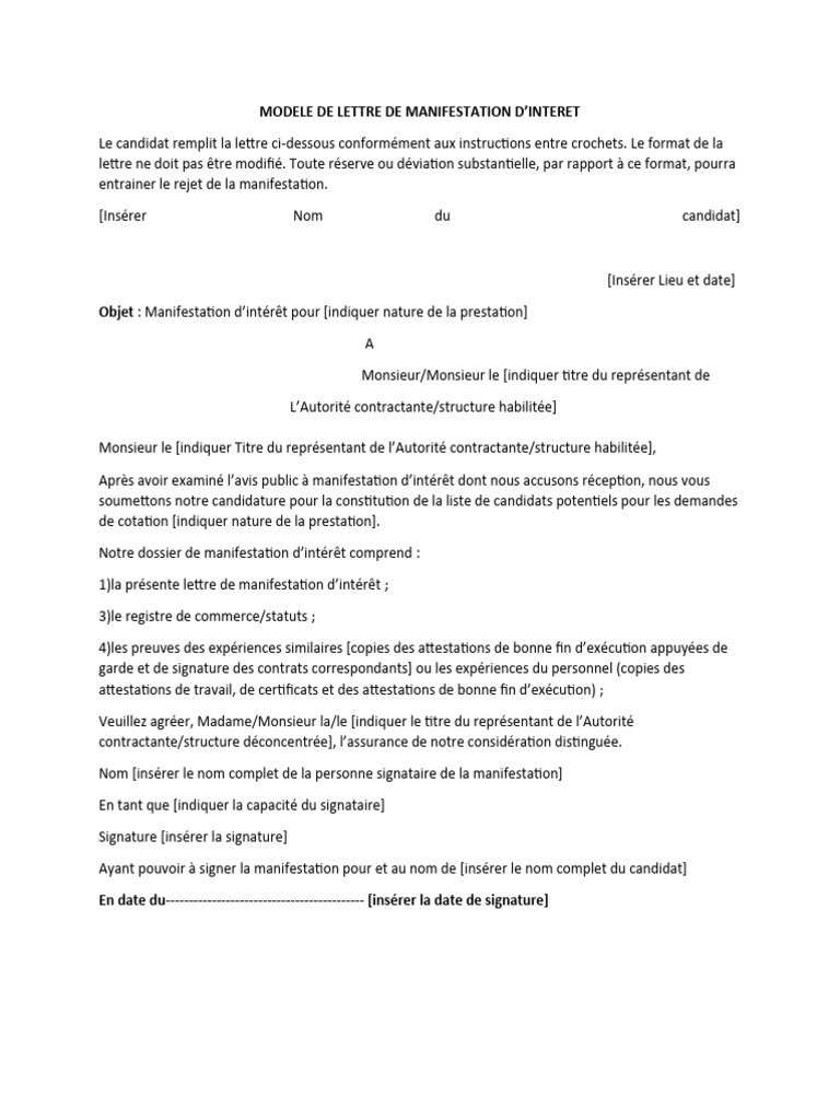 Modèle de lettre de manifestation d'intérêt | PDF