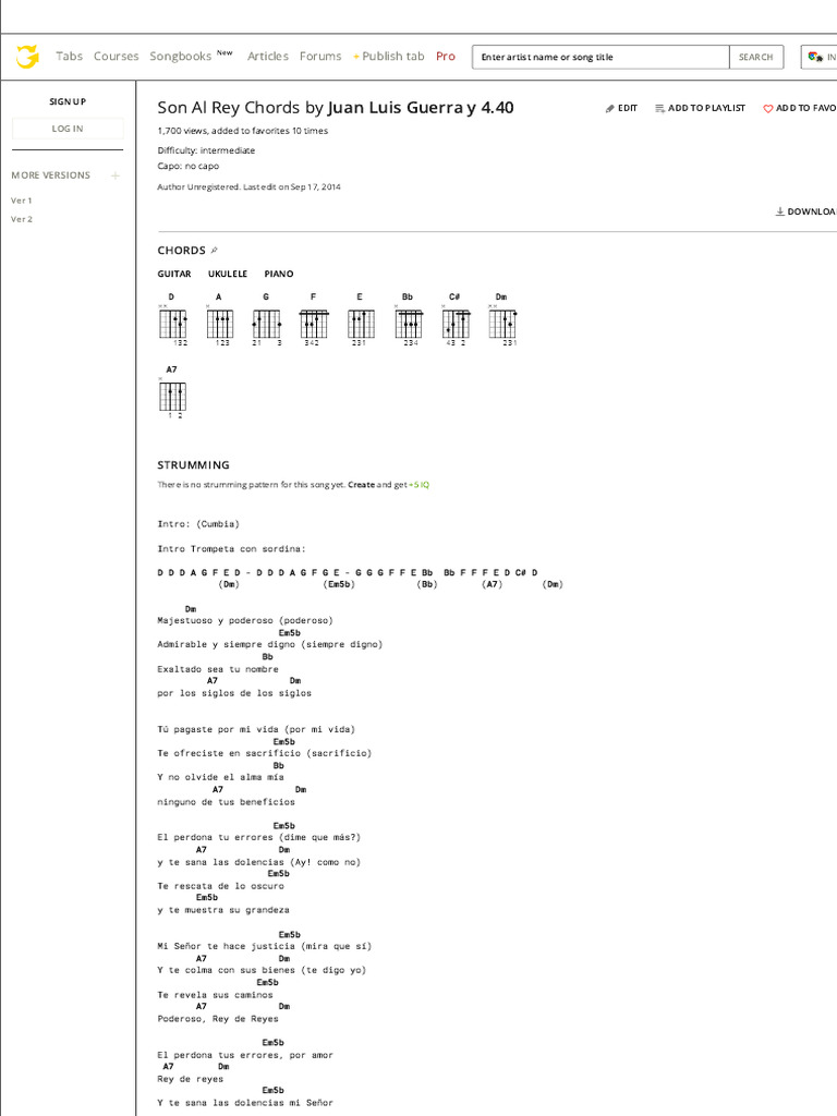 SON AL REY CHORDS by Juan Luis Guerra y 4.40 @ | PDF