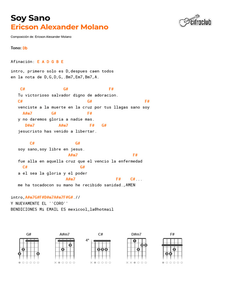 Cifra Club - Ericson Alexander Molano - Soy Sano | PDF