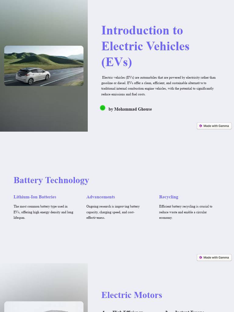 Introduction To Electric Vehicles EVs | PDF | Electric Vehicle | Engines
