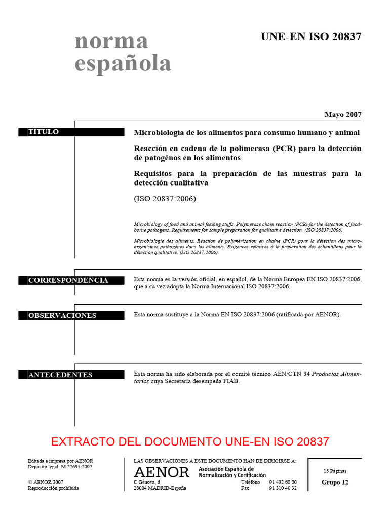 (Ex) Une-En Iso 20837 2007 | PDF | Reacción en cadena de la polimerasa ...