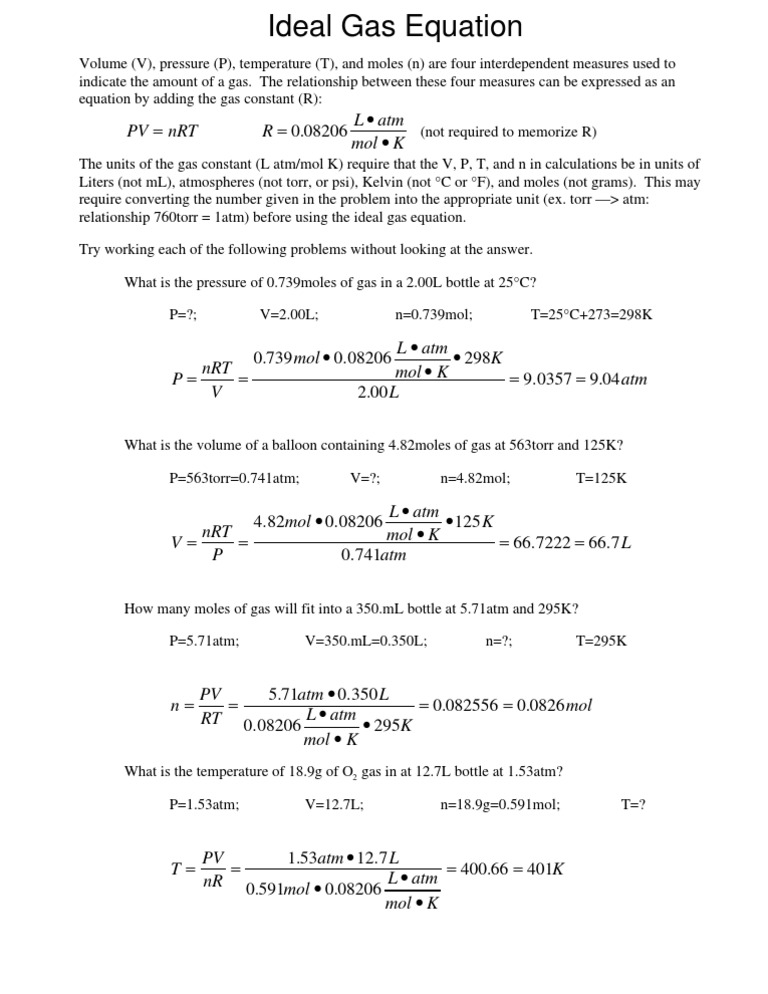 Ideal Gas Equation Timber | PDF