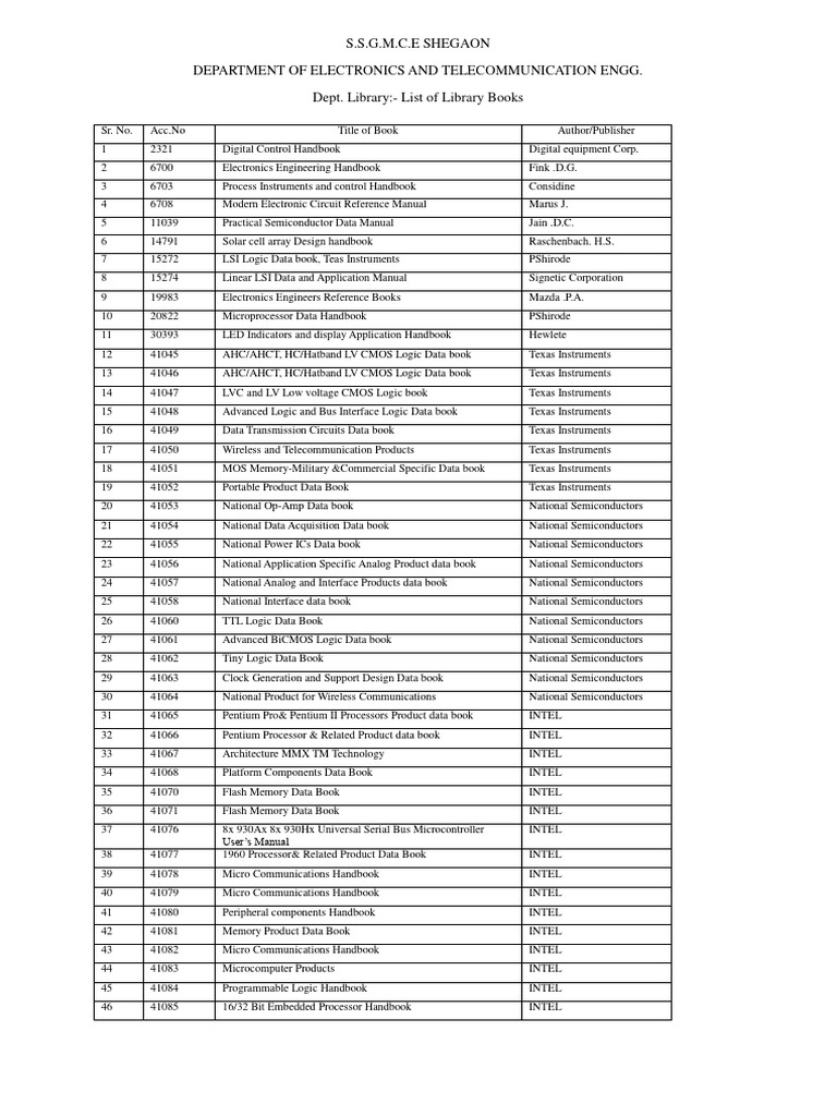 EXTC Book List | PDF | Electronics | Intel
