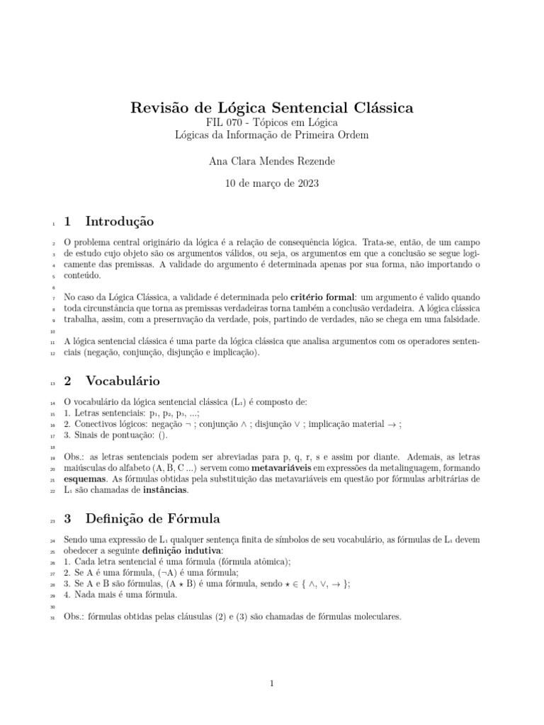 Lógica Sentencial Clássica: Fundamentos e Regras | PDF | Raciocínio ...