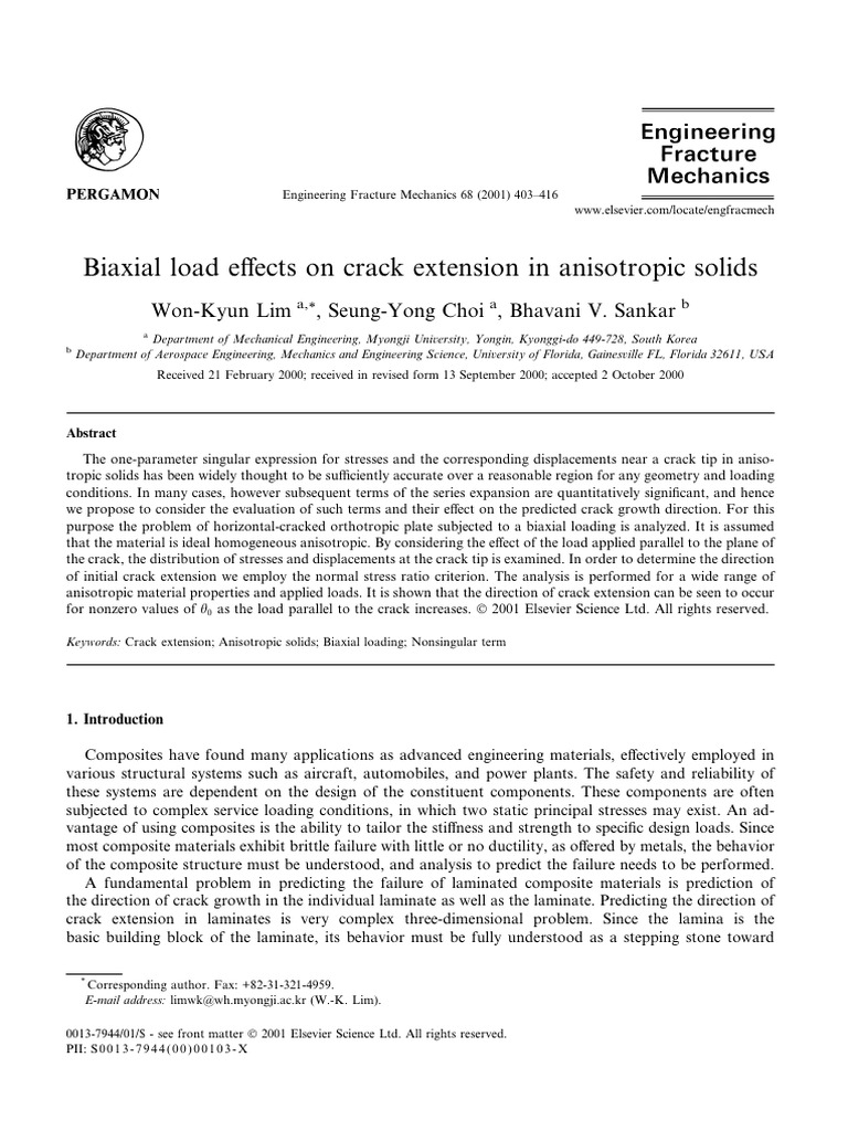 Biaxial Load Effects On Crack Extension in Anisotropic Solids | PDF | Fracture | Strength Of ...