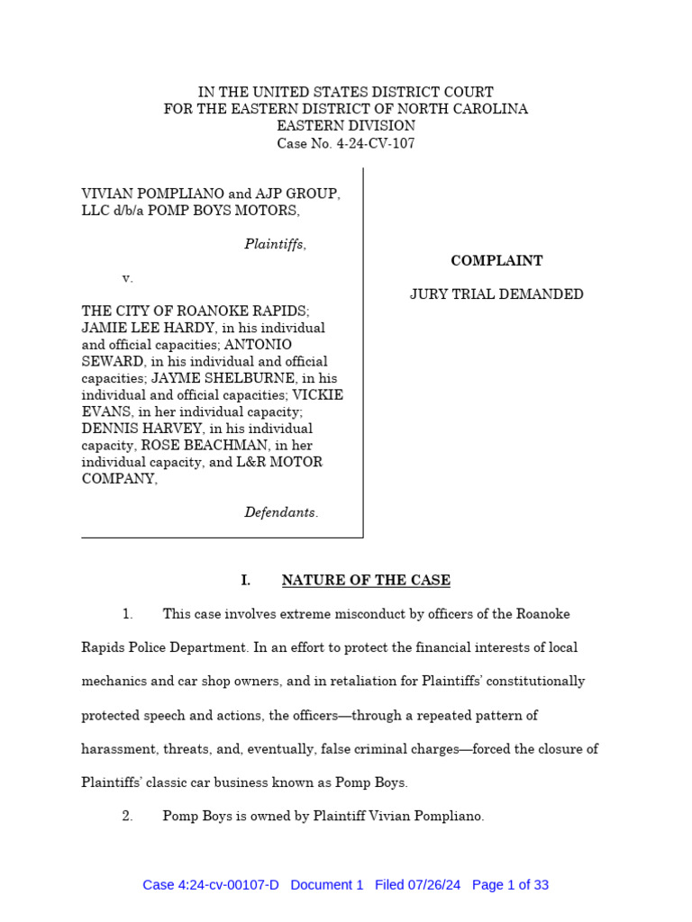 ECF 1, Pompliano Complaint | PDF | Negligence | Lawsuit