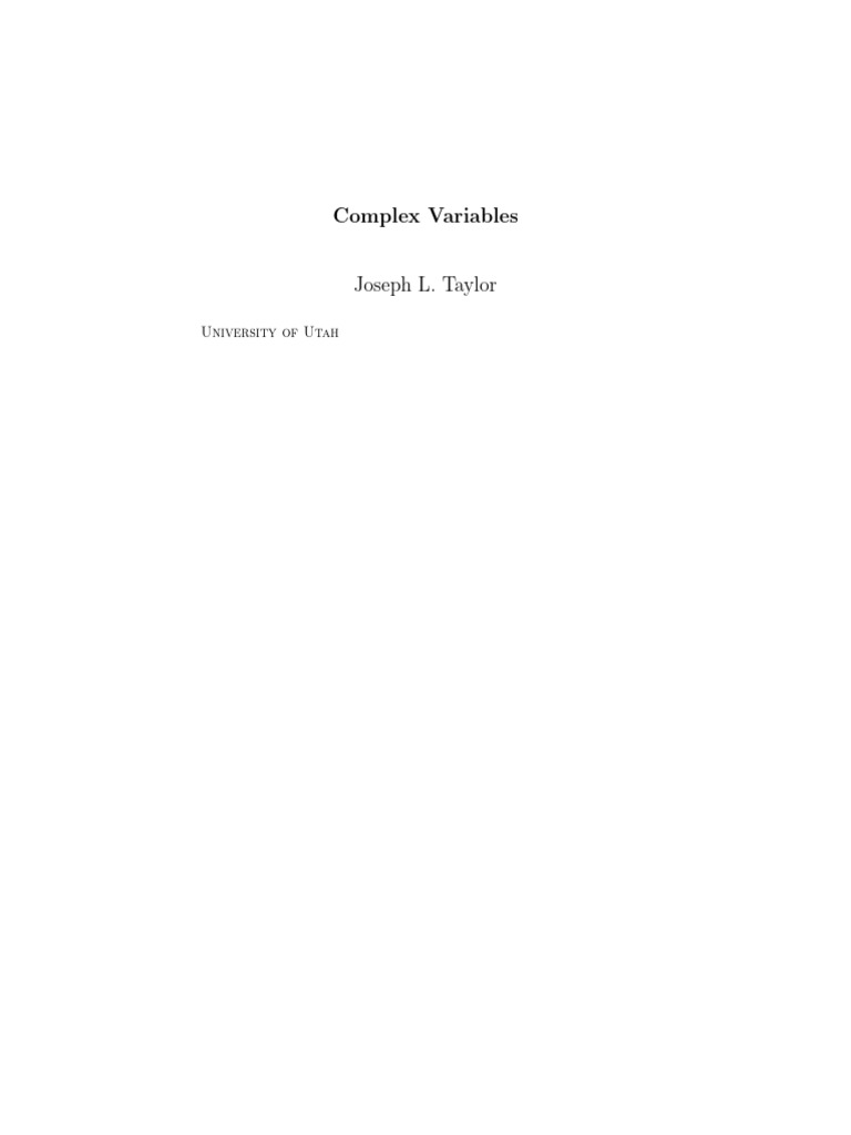 Complex Variables (Joseph L. Taylor) | PDF | Complex Number | Complex ...