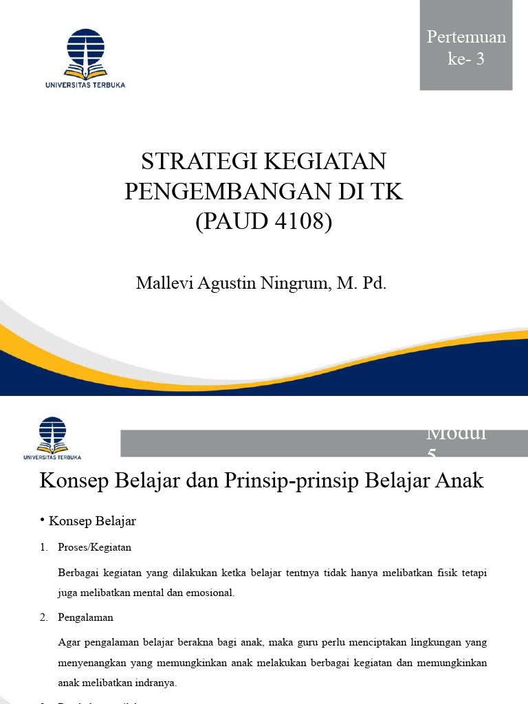 Strategi Kegiatan Pengembangan Di TK Pertemuan Tutorial 3 | PDF