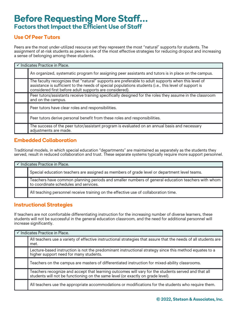 Efficient Use of Staff Strategies | PDF | Special Education | Teachers