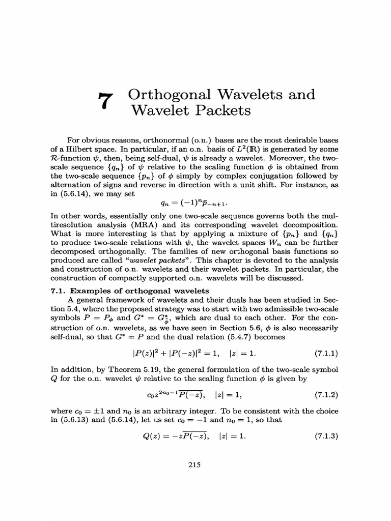 7 Orthogonal Wavelets and Wavelet Pa 1992 Wavelet Analysis and Its Applica | PDF | Wavelet ...