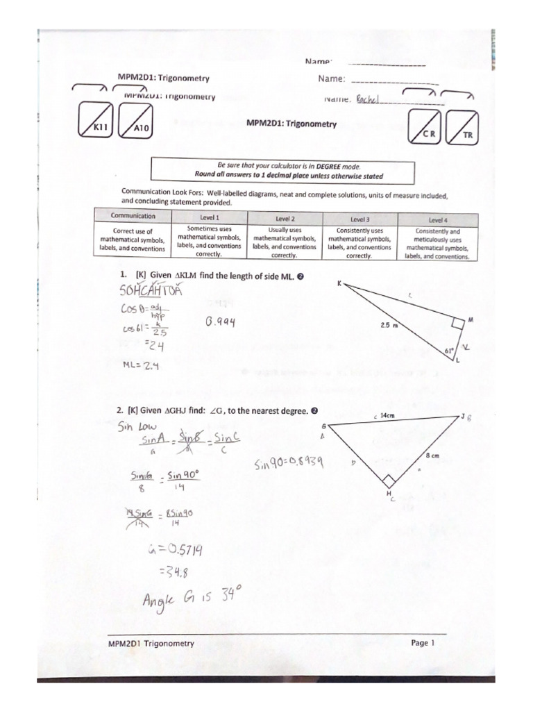MPM2D1 Trigonometry | PDF