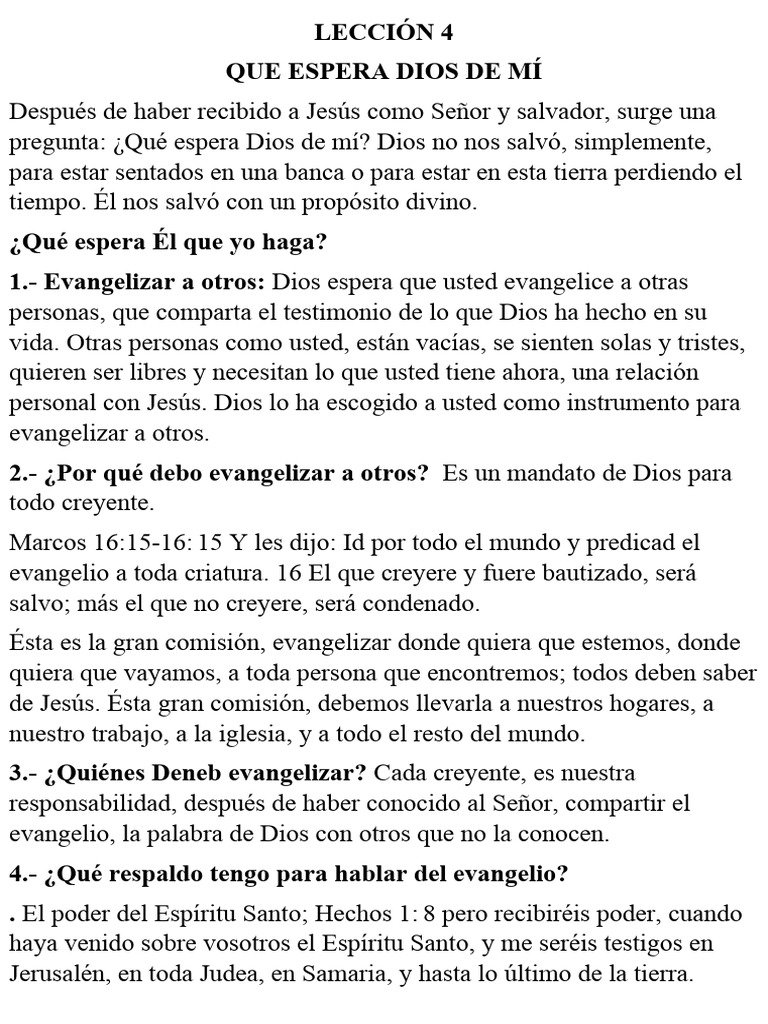 LECCIÓN 4 Que Espera Dios de Mí | PDF | Dios | Jesús