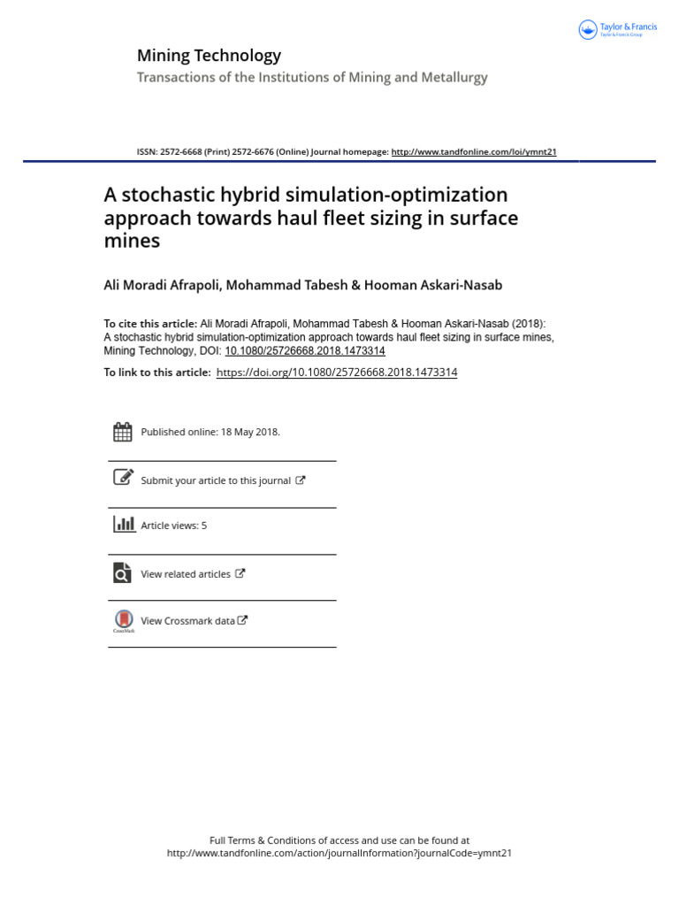 A Stochastic Hybrid Simulation-Optimization Approach Towards Haul Fleet Sizing in Surface Mines ...