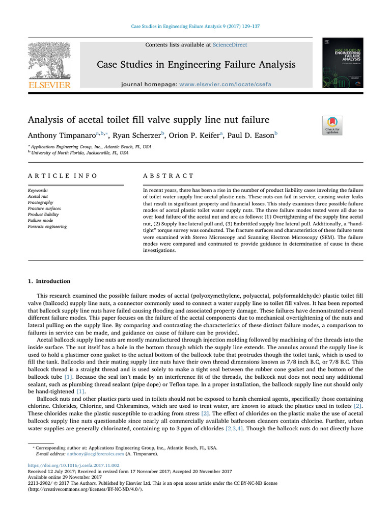 Analysis of Acetal Toilet Fill Valve Supply Line Nut Failure | PDF ...
