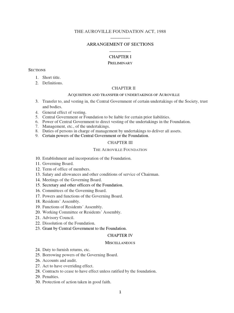 Auroville Foundation Act | PDF | Auroville | Common Law