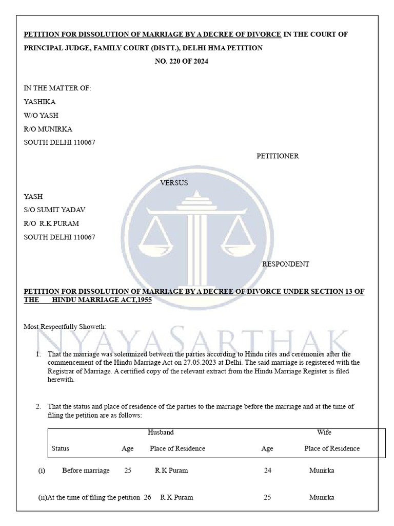 Petition For Dissolution of Marriage by A Decree of Divorce in The ...