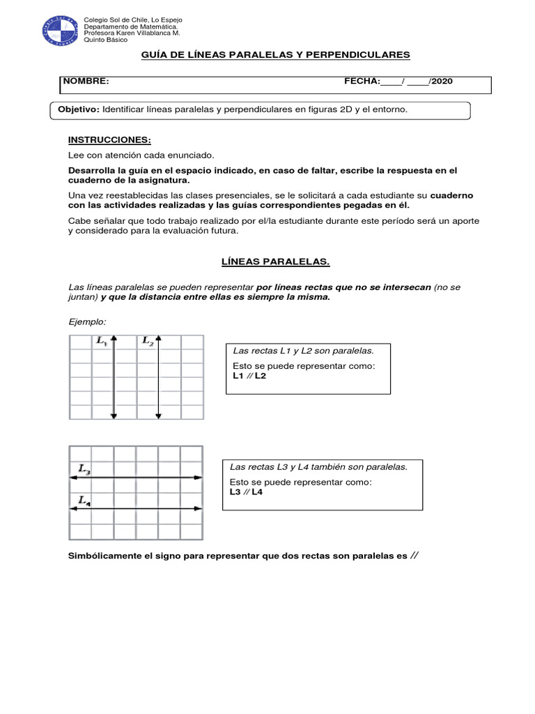 Guía Lineas Paralelas y Perpendiculares | PDF | Perpendicular | Ángulo