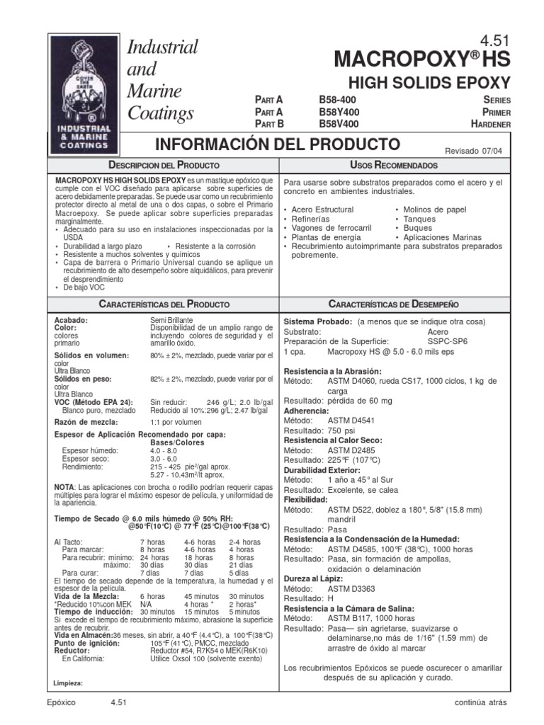 Macropoxy HS | PDF | Hormigón | Acero