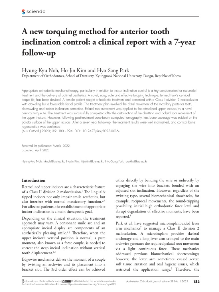 A New Torquing Method For Anterior Tooth Inclination Control A Clinical ...