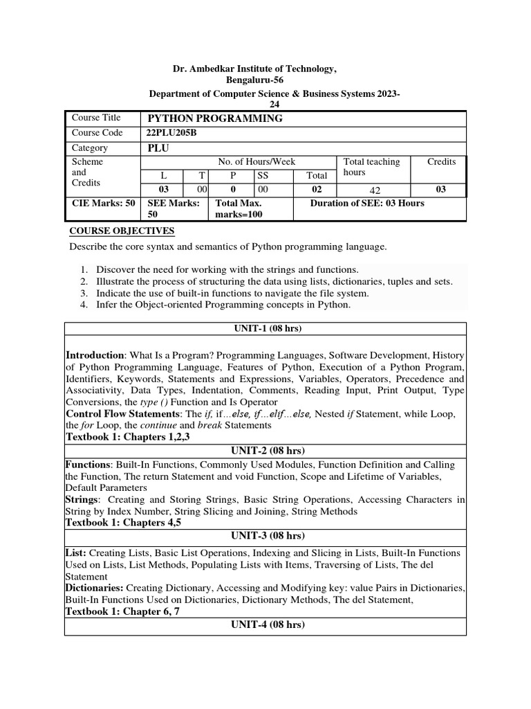 22PLU105B 205B IntroductionToPython-22PLC1052 | PDF | Method (Computer ...