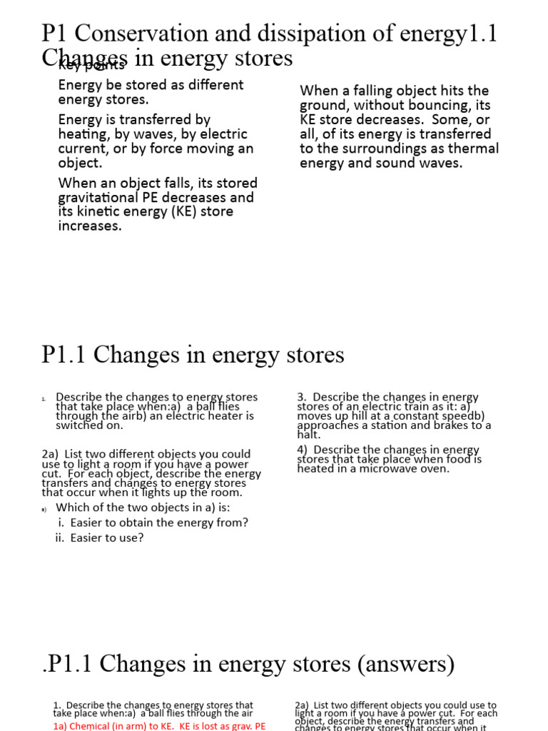 P1 Conservation and Dissipation of Energy1.1 Changes in Energy Stores ...