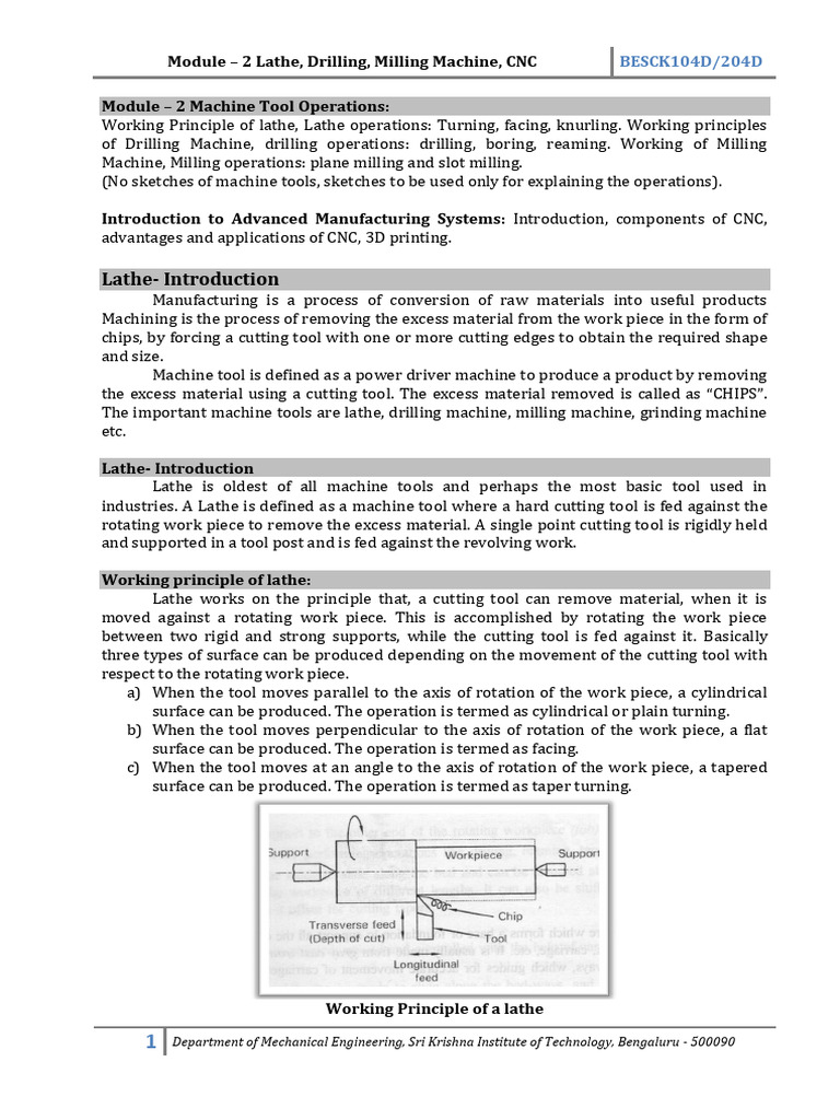 Module 2 Lathe, Drilling, Milling Machine, CNC and 3D Printing Student ...