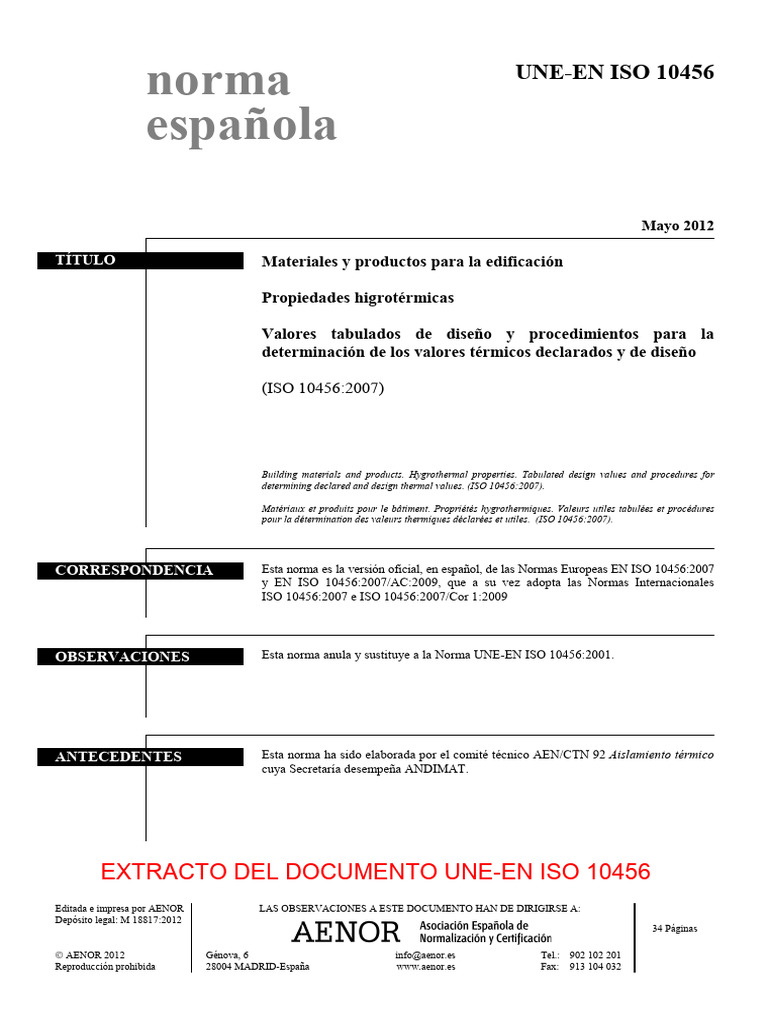 (Ex) Une-En Iso 10456 2012 | PDF | Temperatura | Fenomeno fisico