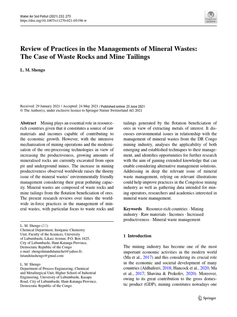 Mineral Waste Management Review Pdf Mining Ore