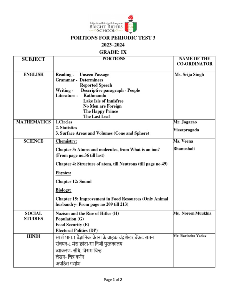 PT3 PORTIONS - Grade 9 | PDF | Physical Sciences