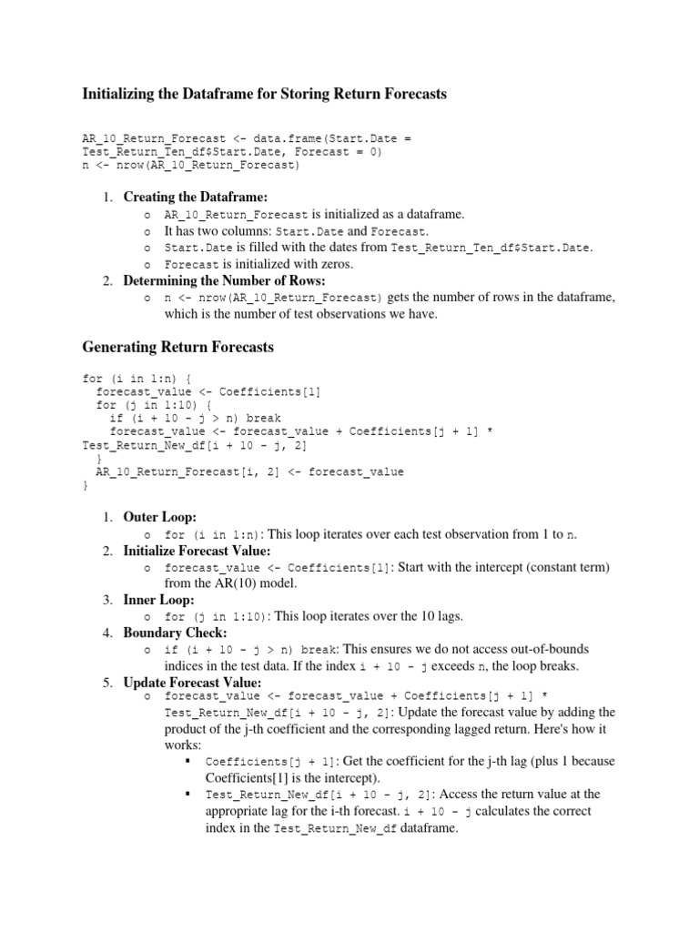Initializing The Dataframe For Storing Return Forecasts Pdf Forecasting Data Management